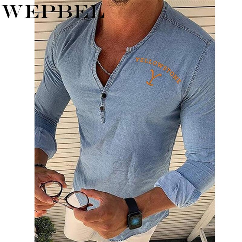 Wepbel Mannen Met Lange Mouwen V-hals Button Gewas... – Vicedeal