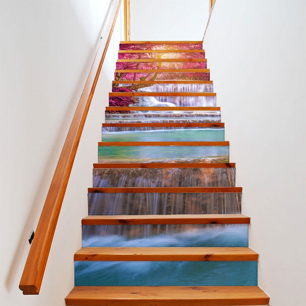 Forest Flowing Water Wallpaper Staircase Sticker F... – Grandado
