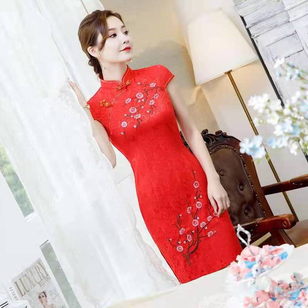 Robe Chinoise Femme Red White Chi Pao Daily Short ... – Grandado