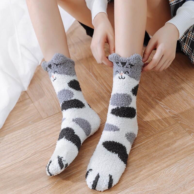 Women Winter Fuzzy Slipper Socks Cartoon Ears Cat ... – Vicedeal