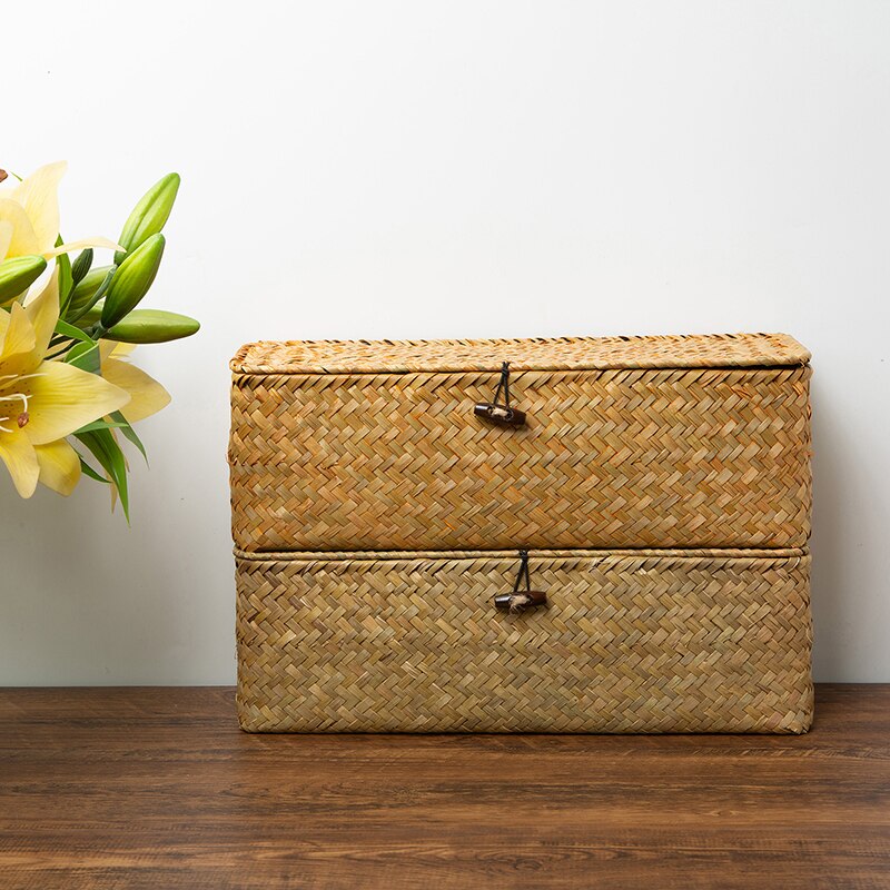 3 Grid Woven Storage Box Natual Rattan Cosmetic Bo... – Grandado