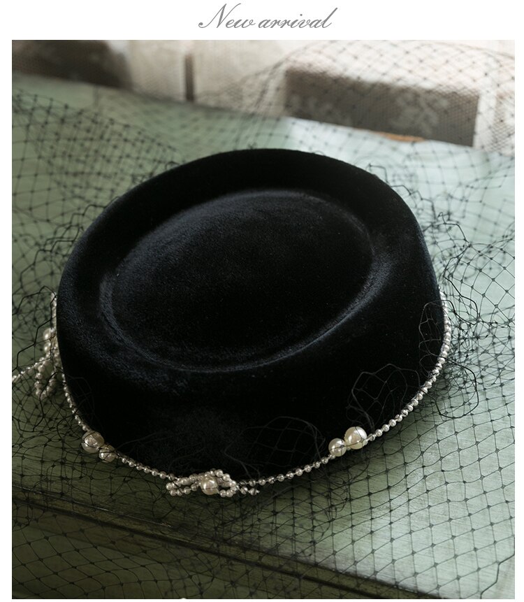 Black Pearl Fedoras Retro Wool Felt Hat Women Bere... – Vicedeal