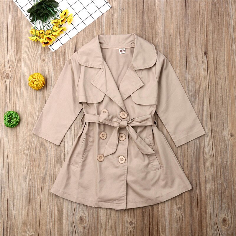 Girls Long Trench Coat Double Breasted Quilted But... – Grandado