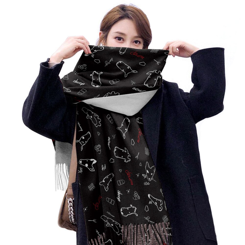 Women Cashmere Scarf Thin Lady Hand Drawn Cartoon ... – Grandado
