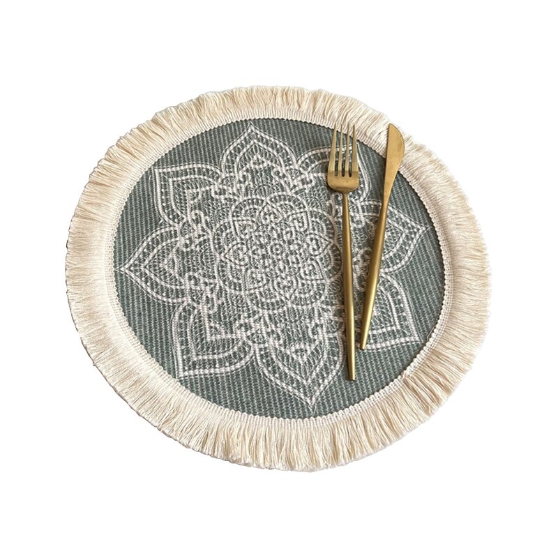 Round Placemats Boho Tassels Cotton Linen Dining B... – Grandado