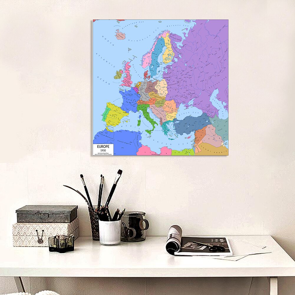 90*90 cm The Europe Retro Map In 1950 Wall Art Pos... – Grandado