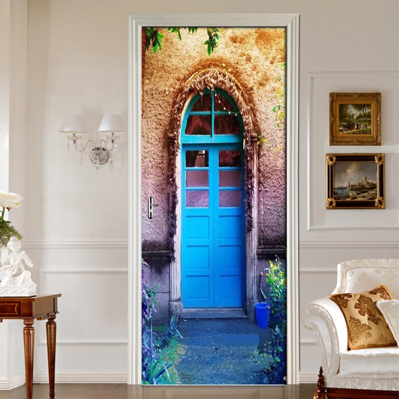 2pcs/set Retro Blue Door DIY Door Stickers 3D Mura... – Grandado