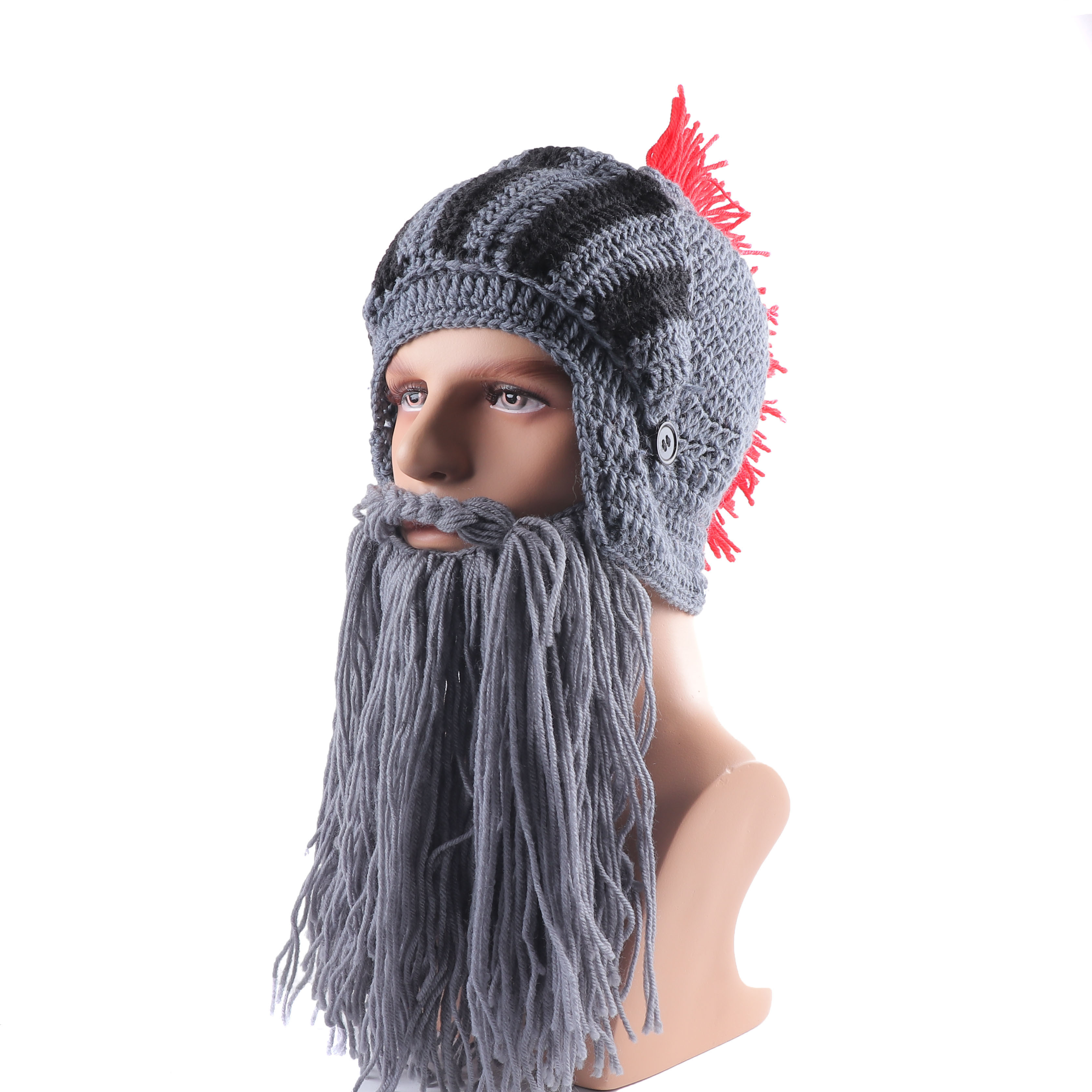Knitting Red Tassel Roman Knight Helmet Men's Hats... – Grandado