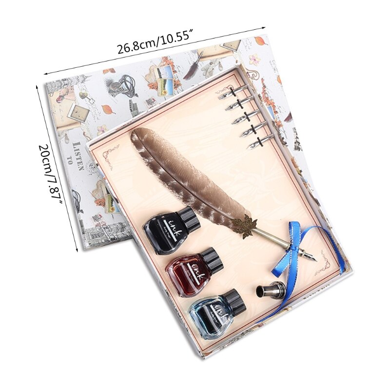 Calligraphy Set Antique Brass Holder 3 Ink Bottle ... – Vicedeal