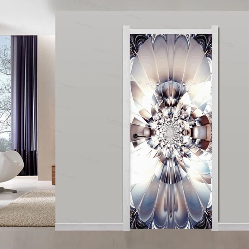 Modern Abstract Art Flower Door Sticker 3D Door Mu... – Grandado
