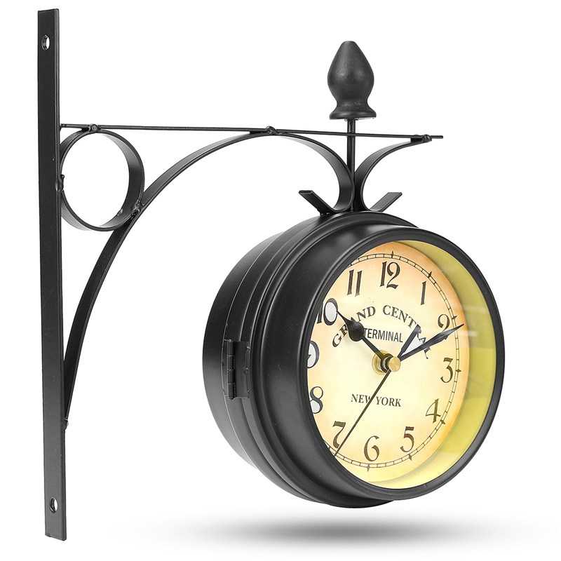 Double Sided Round Wall Mount Station Clock Garden... – Grandado