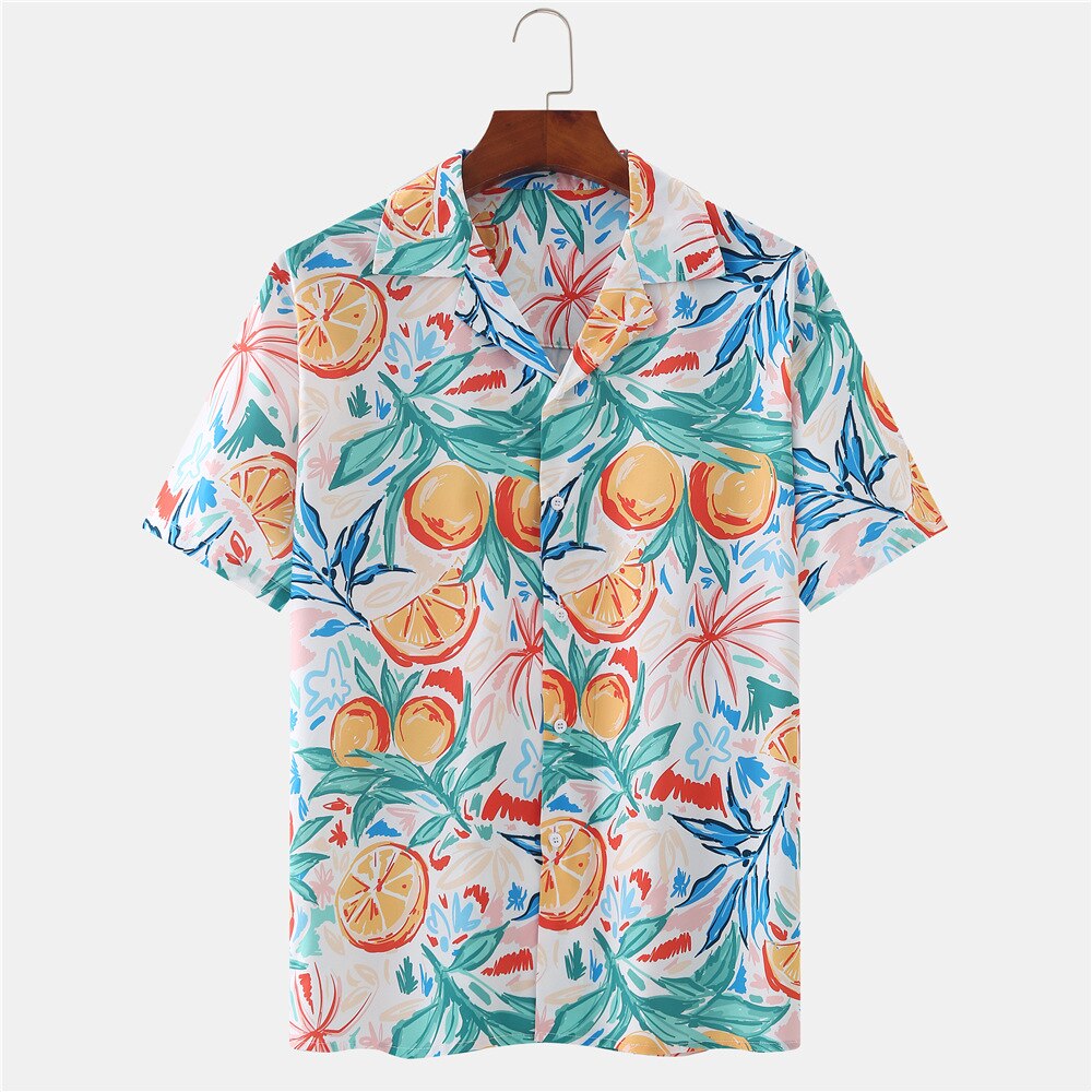Oranje Gedrukt Zomer Hawaiian Shirt Korte Mouw Cub... – Vicedeal