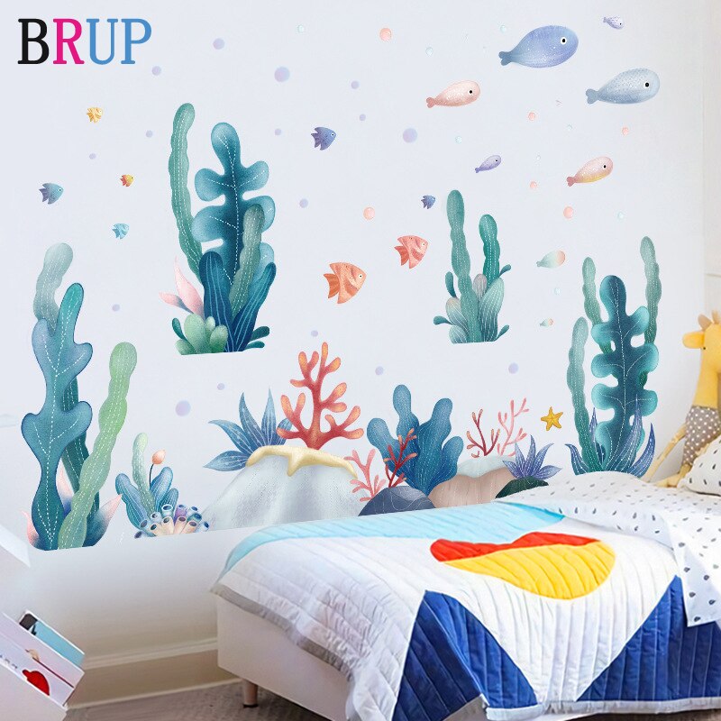Paint Style Coral Aquatic Wall Stickers for Living... – Grandado