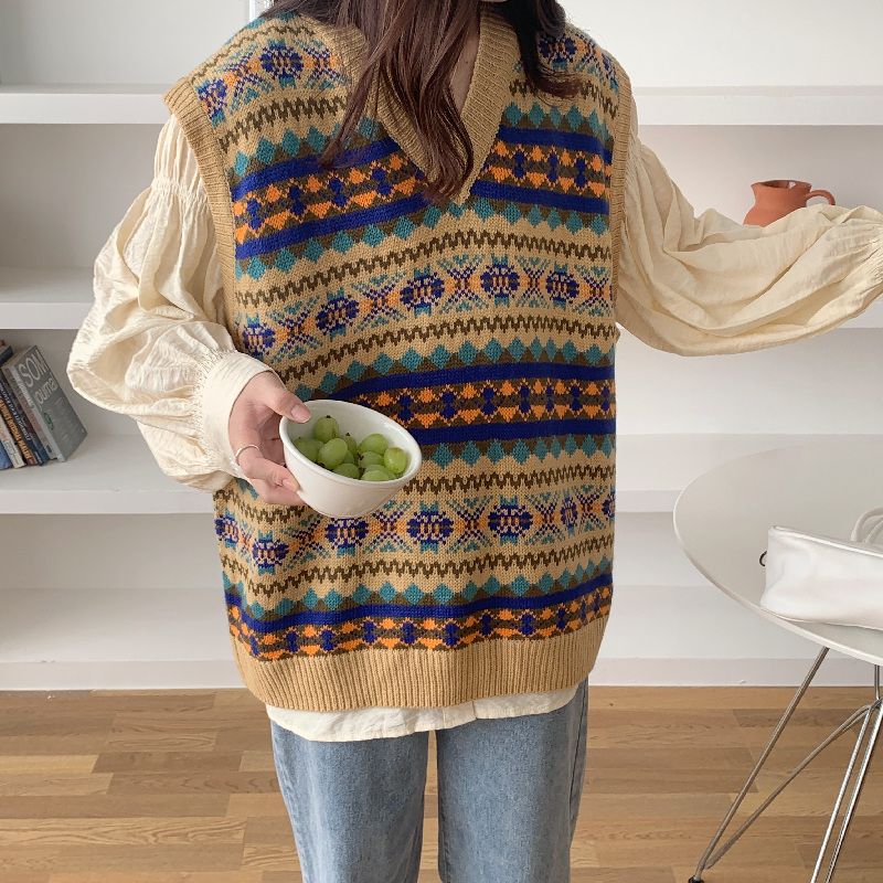 Alien Kitty Vintage Printing Knitting Sweater Vest... – Grandado