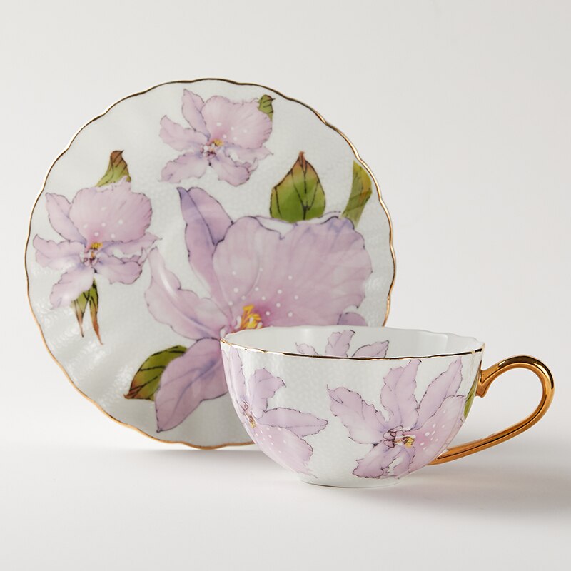 Flower Bone China Coffee Cup and Saucer Set Porcel... – Grandado