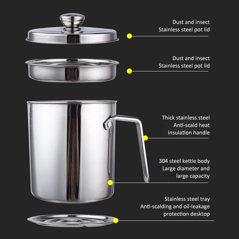 1.3L 43oz Stainless Steel Oil Filter Pot Leakproof... – Grandado