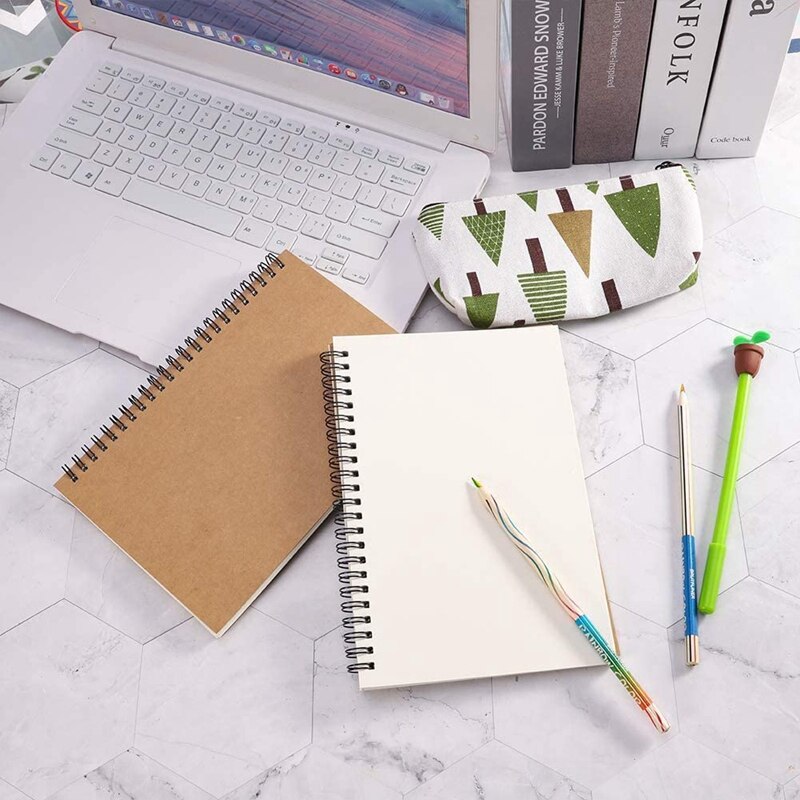 -4 Pack A5 Kraft Cover Notepad Blank Paper Sketchb... – Vicedeal