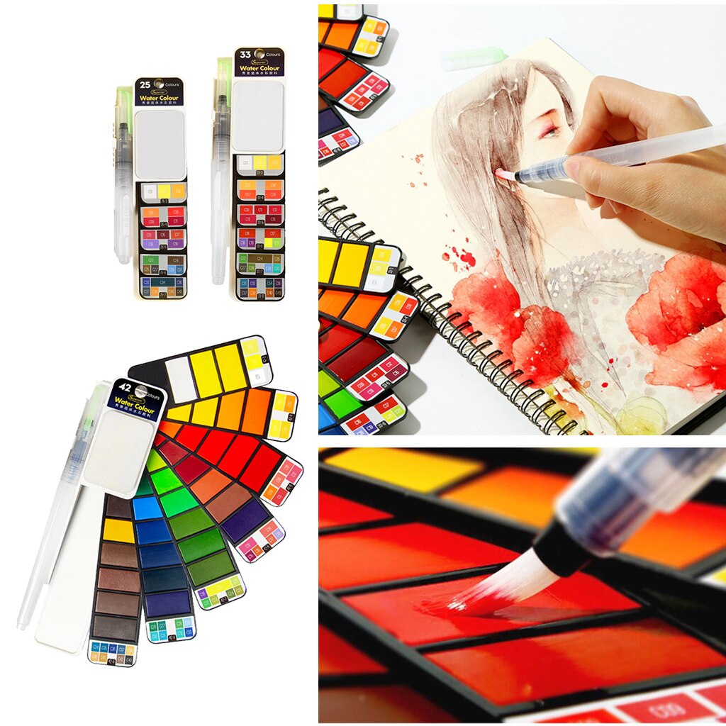 Watercolor Set 25/33/42 Colors Travel Pocket Paint... – Vicedeal