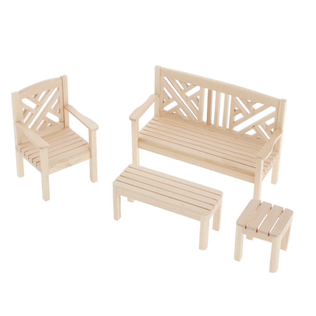 4pieces 1/12 Miniature Dollhouse Garden Park Bench... – Grandado