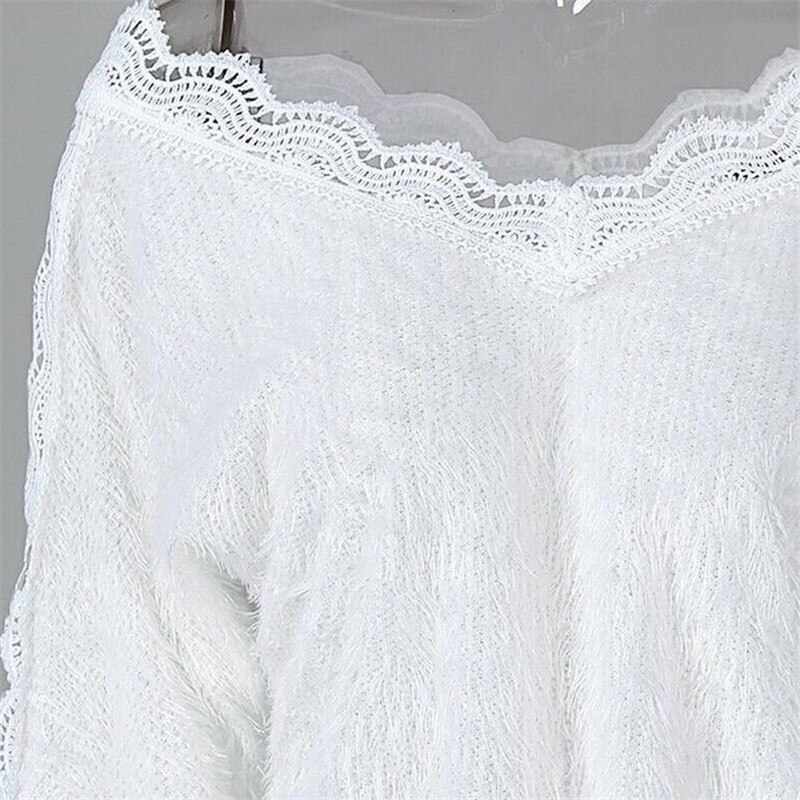 Vrouwen Herfst Witte Trui V-hals Lange Mouwen Casu... – Vicedeal