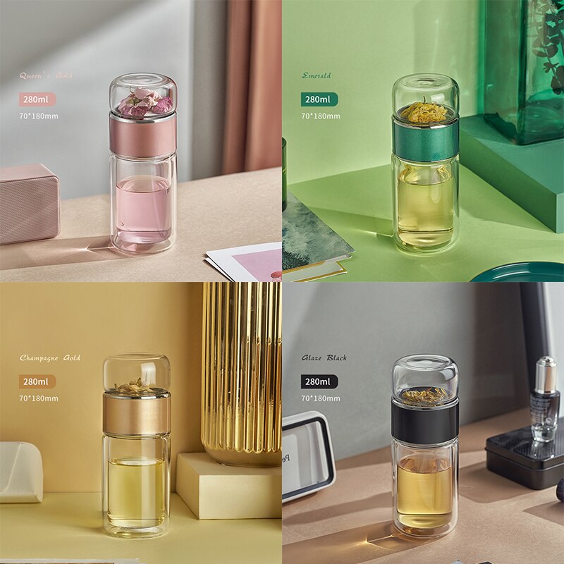 280ML Double Wall Glass Water Bottles Tea Infuser ... – Grandado