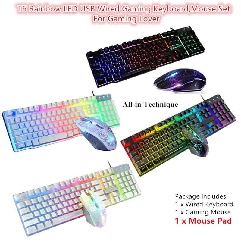 1Set RGB T6 Rainbow LED Backlit Multimedia Ergonom... – Vicedeal