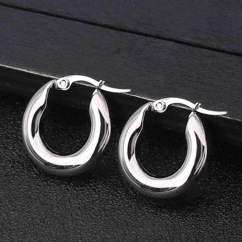 Simple Titanium Steel Cutout Small Hoop Earrings W... – Grandado
