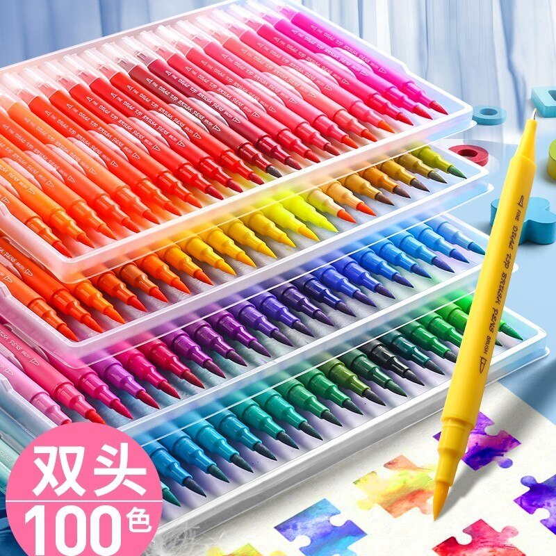 Dual Tips 100 Kleuren Fijne Borstel Marker Gebasee... – Grandado