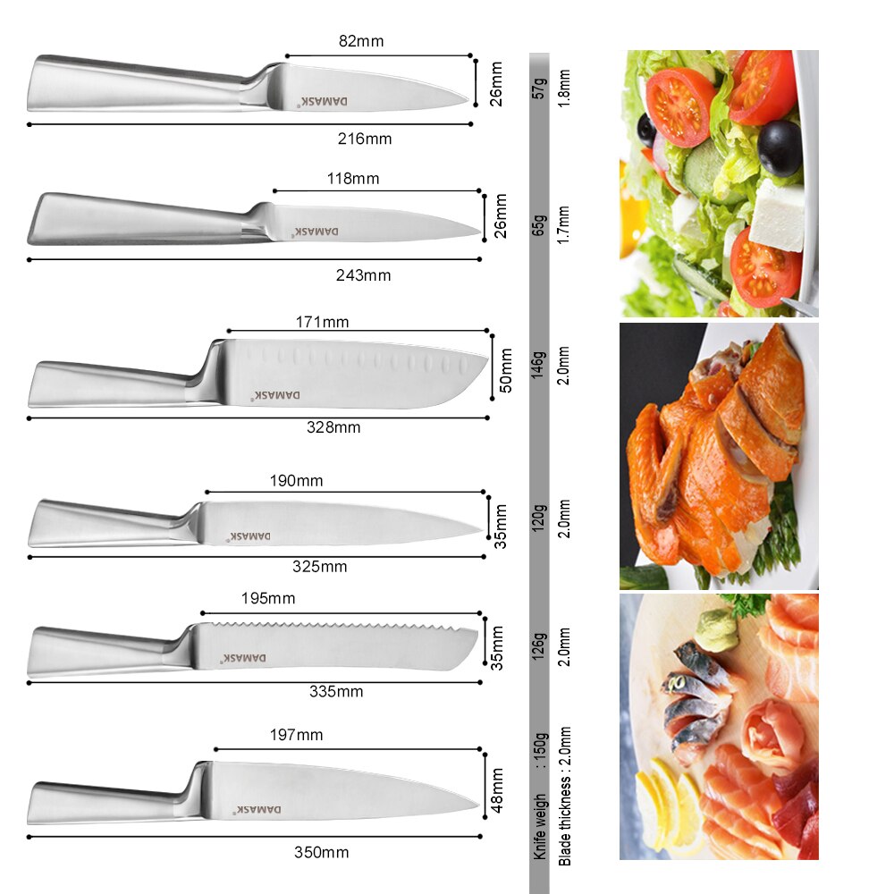 Damast Keukenmes Set Professionele 6 Pcs Mes Set M... – Vicedeal