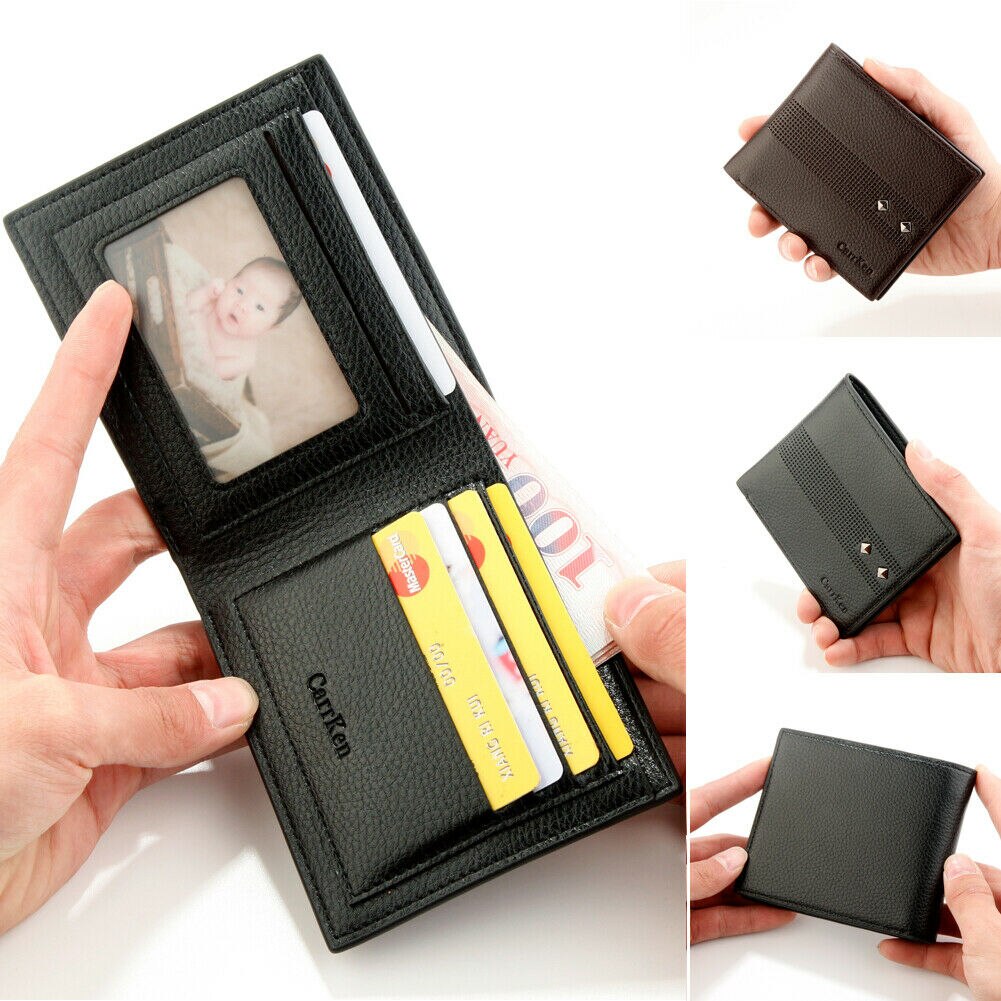 Men's classic bi-fold wallet solid color rivet pur... – Grandado