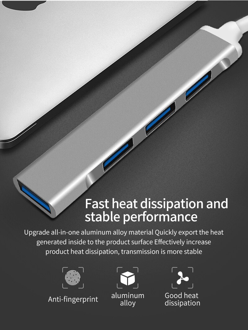 High Speed 4 Poorten Usb 3.0 Type C Hub Met Voedin... – Grandado