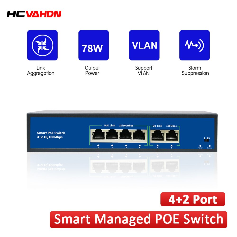 4 Port PoE switch for ip camera with 2 port 100M u... – Grandado