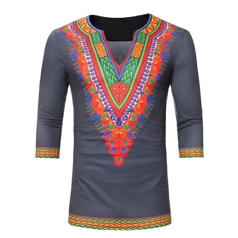 African Dashiki Print V Neck T Shirt Men Short Sle... – Grandado