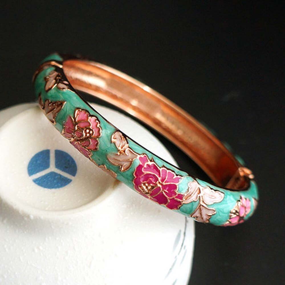 Peony Flower Chinese Filigree Bangle Cloisonne Ena... – Vicedeal