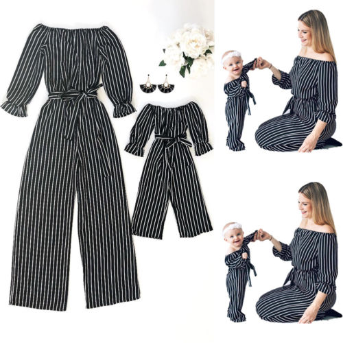 Family Matching Mom Kids Clothes Striped Playsuit ... – Grandado
