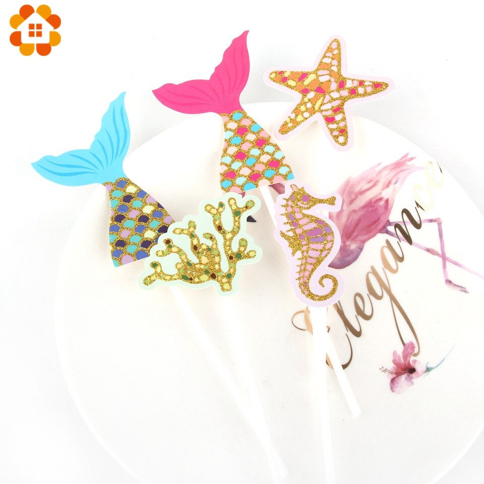 1Set Mermaid Tail Thema Cake Toppers Gelukkige Ver... – Vicedeal
