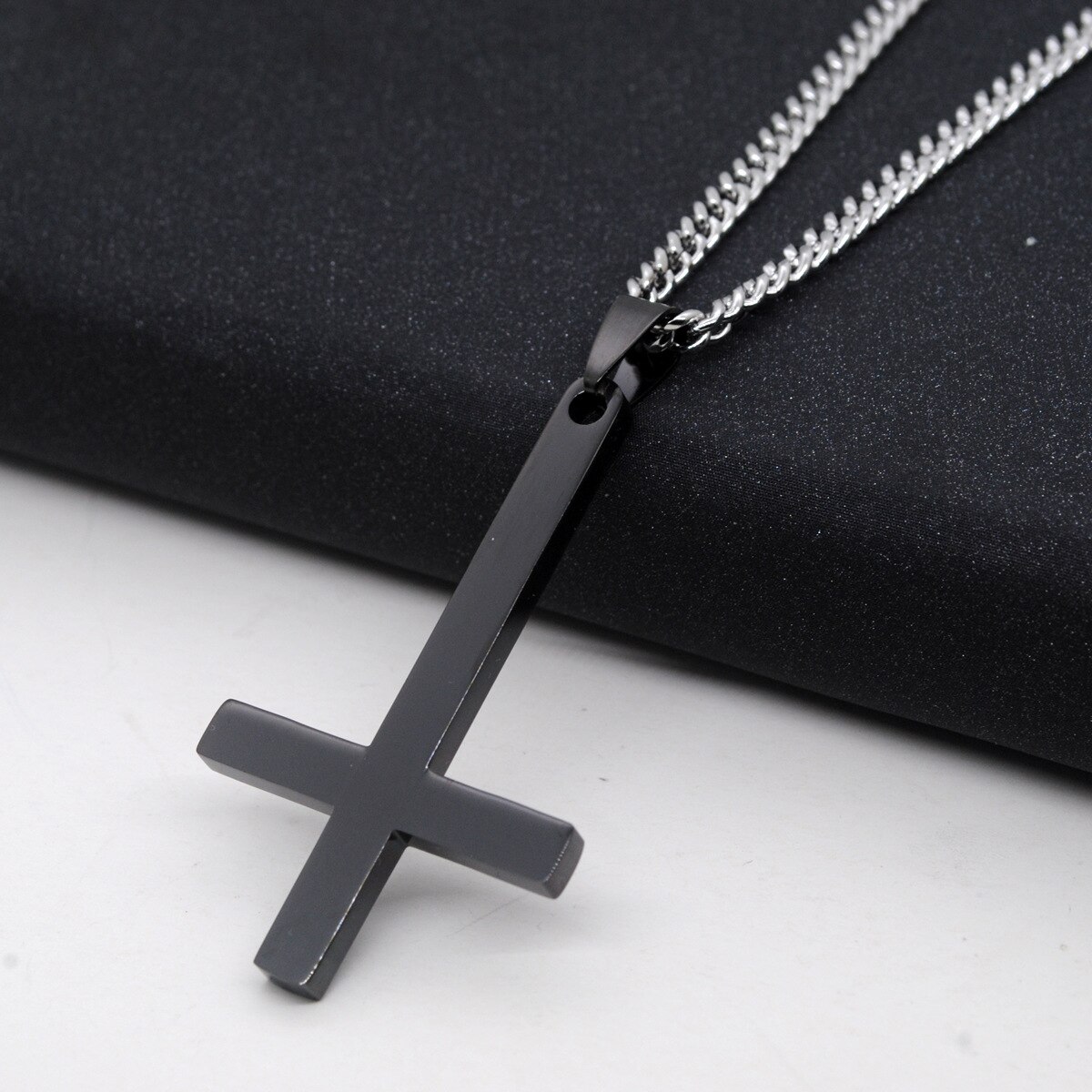 Male Black St Peter's Inverted Cross Pendant N... – Grandado