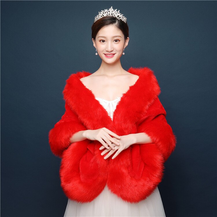 JaneVini Fur Shawl Wedding Wrap Winter Red Women E... – Grandado
