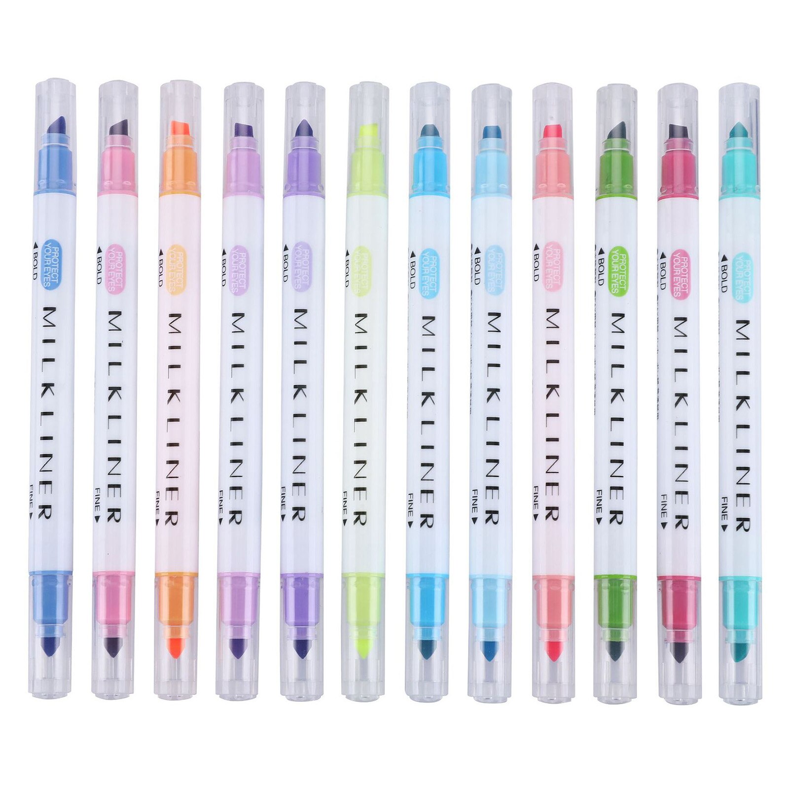 12 Assorted Color Highlighter Pen Double Sided End... – Grandado