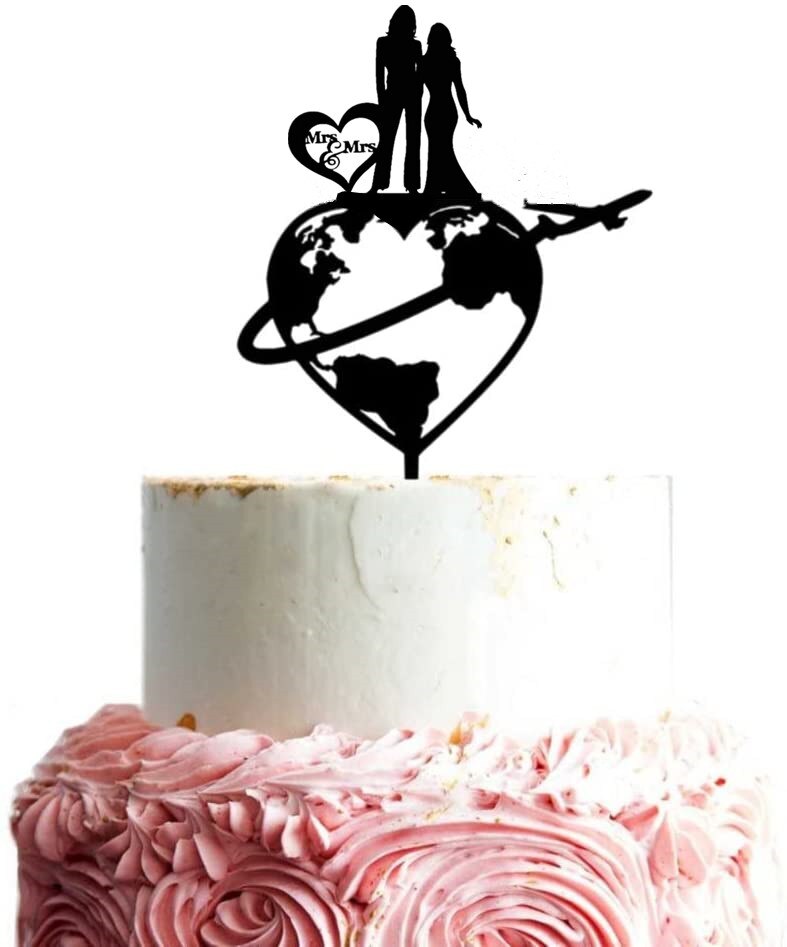 World Map Style Lesbian Cake Topper Wedding Silhou... – Grandado