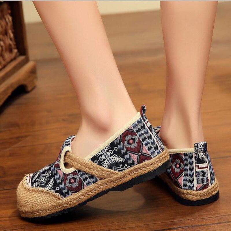 Spring Round head flat shoes female hemp rope cane... – Grandado