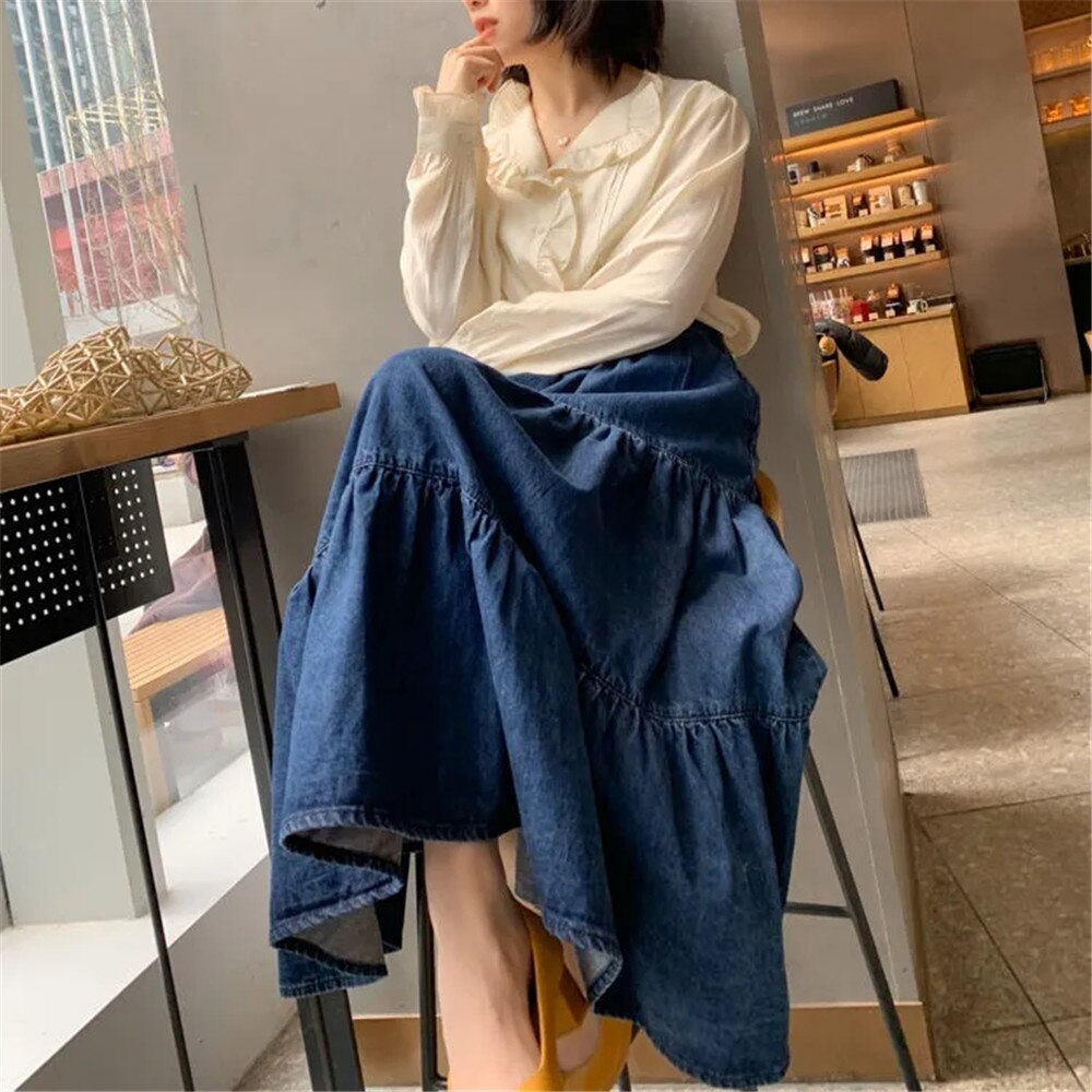 Vrouwen Plus Size 5xl Denim Rok Maxi Lange Jeans R... – Vicedeal