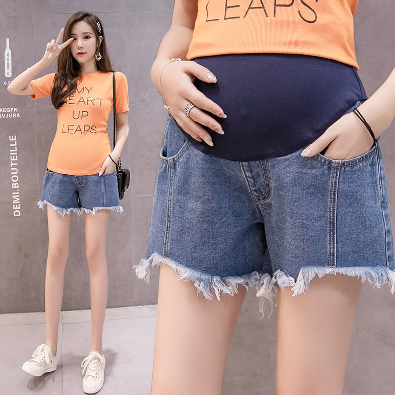 8823# Summer Chic Denim Maternity Shorts Elastic B... – Grandado