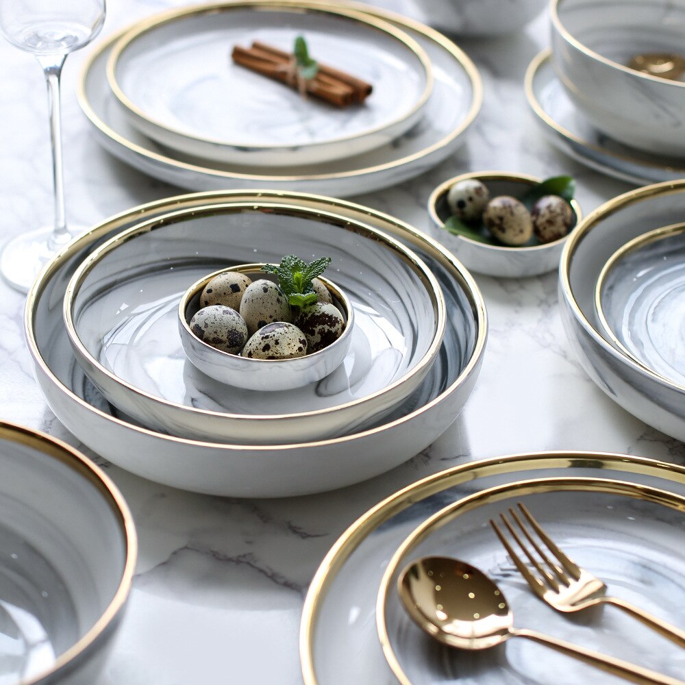 Nordic marble dessert tray gold flatware gold flat... – Grandado
