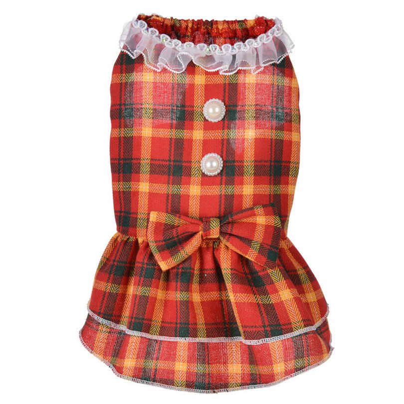 Puppy Plaid Dog Dress with Pearl Button Cute Dog S... – Vicedeal