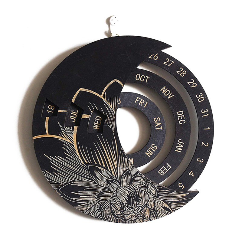 Round Wooden Moon Adjustable Perpetual Wall Calend... – Grandado