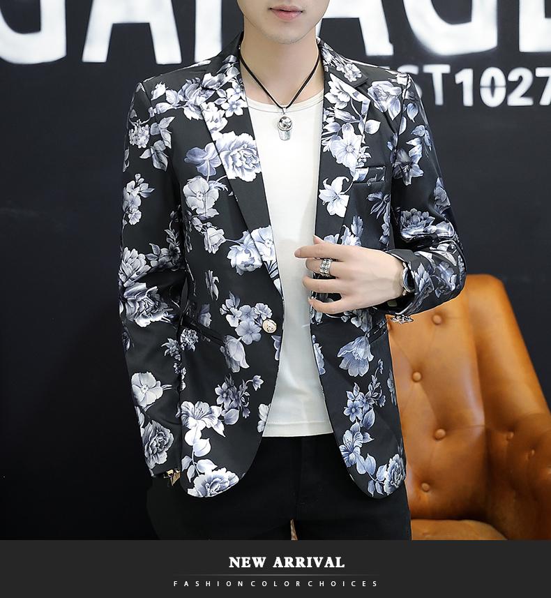 Casual Flower Print Mens Suits Tuxedos Male Jacket... – Grandado