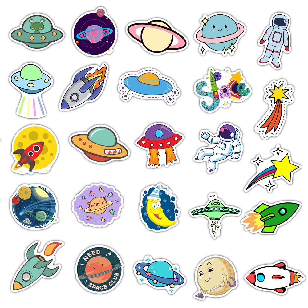 50 PCS UFO Alien Astronaut Outer Space Sticker Roc... – Grandado