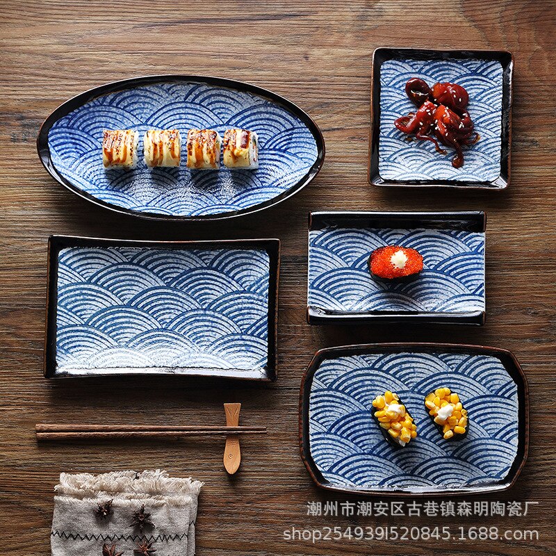 4 Style Wave Plates Retro Ceramic Tableware Sushi ... – Grandado