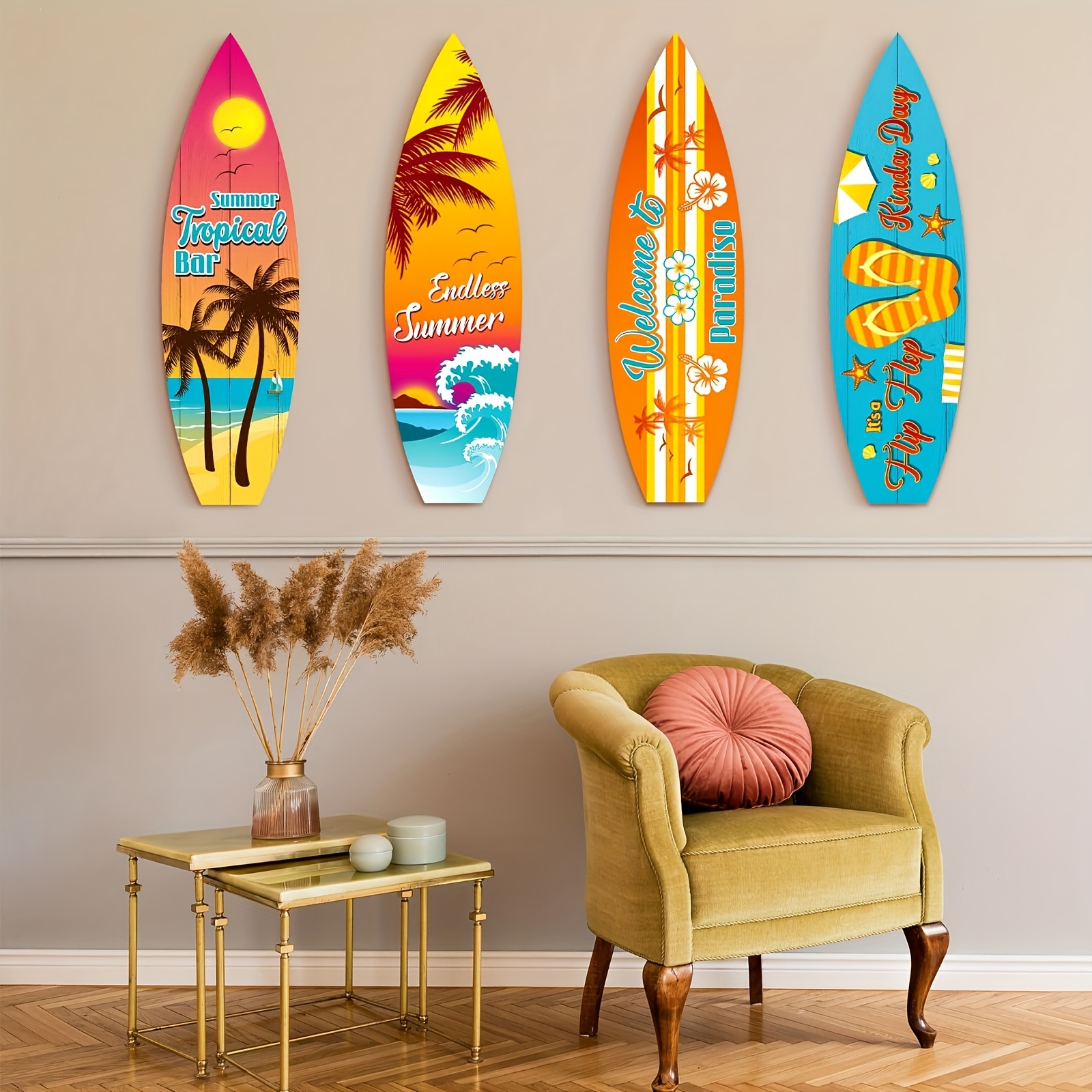 Vintage Surfboard Wall Art - Handcrafted Wooden Be... – Grandado